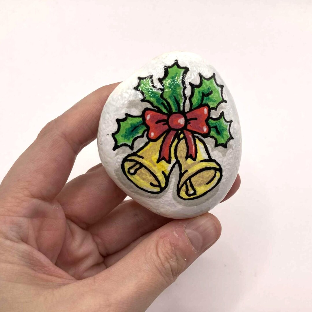 Christmas Bells Hand Painted Rock Stone Ornament - Christmas Decor ...