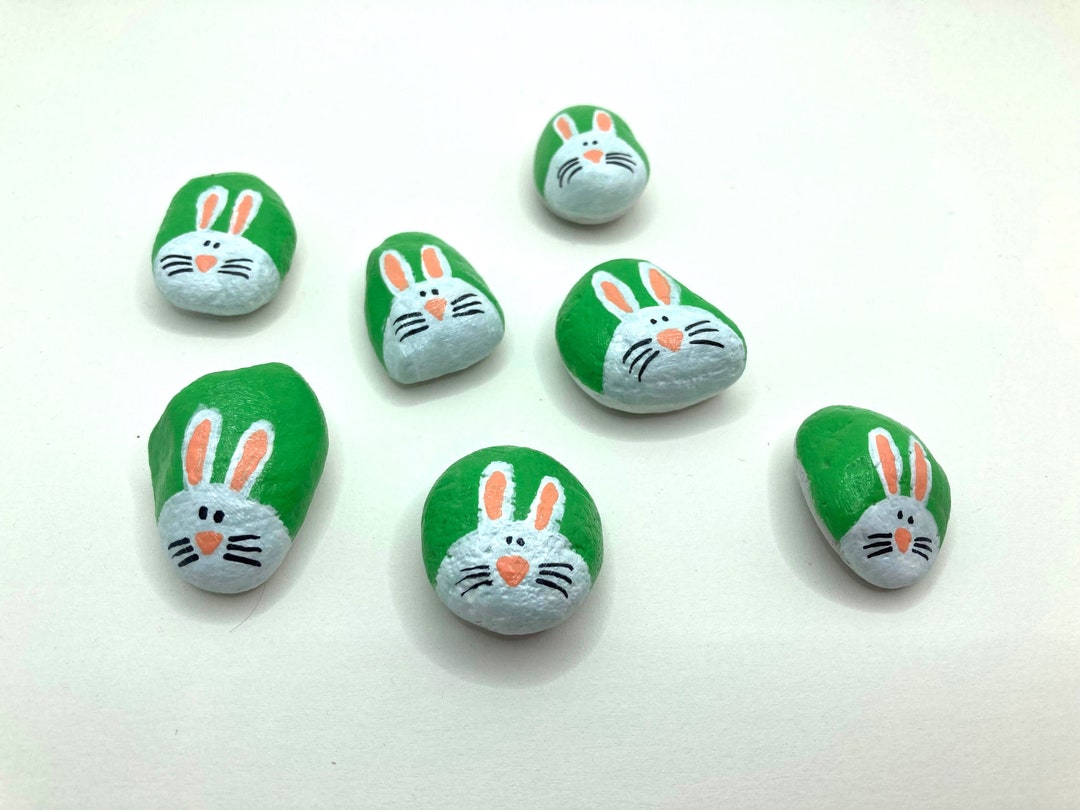 Set of 7 Small Easter Bunny Rabbits Pebbles Rocks - Garden Decor ...