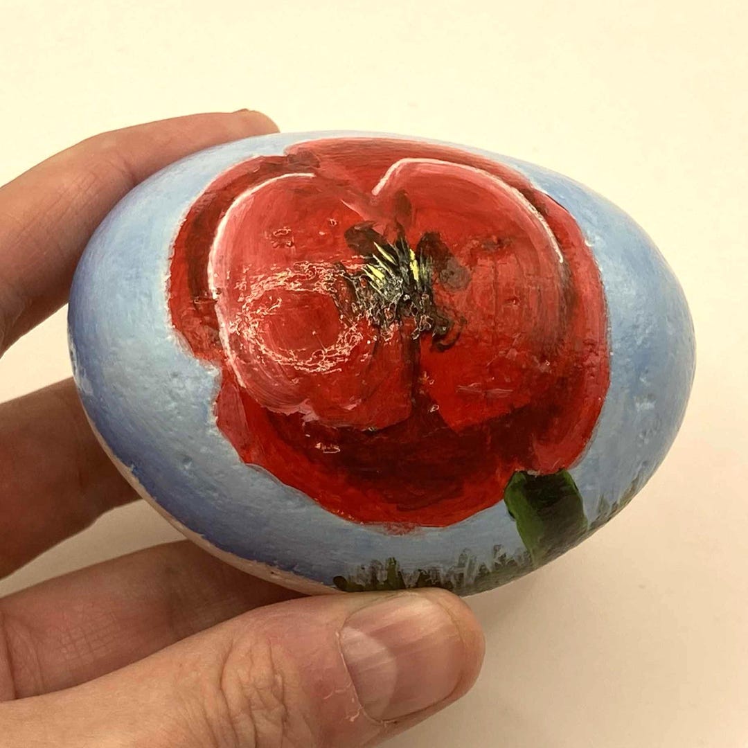 Hand Painted Medium Poppy Rock - Remembrance Day Red and Blue Stones ...