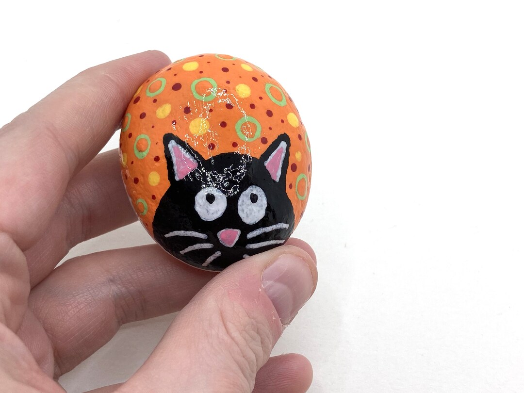 Cat Hand Painted Stone Garden Decor and Indoor Decor Cat Lover Gift ...