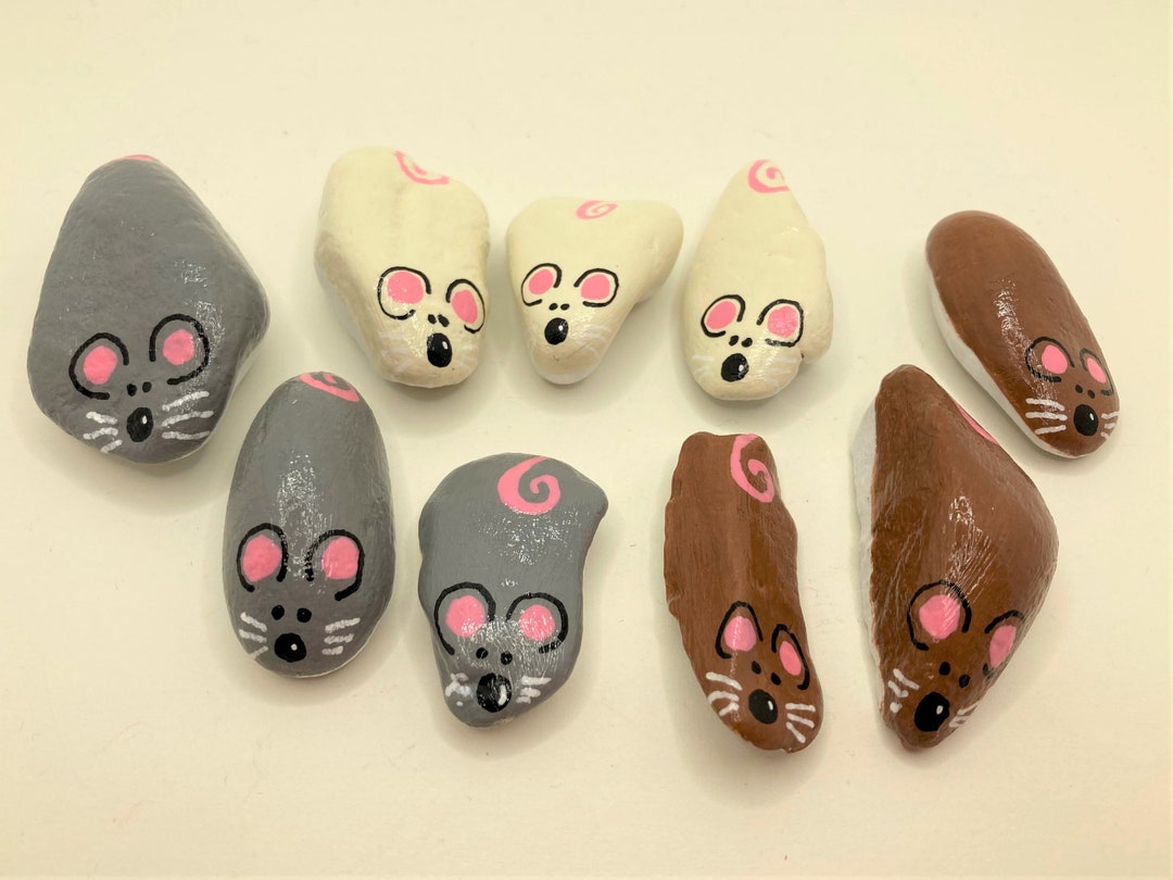 Set of 3 Mice Stones Rocks - Indoor Decor - Garden Decorations - Gift ...