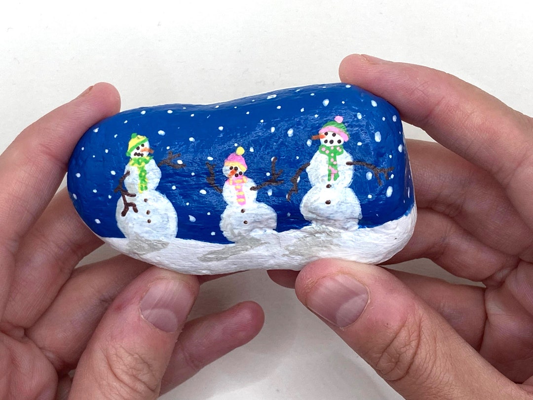 Hand Painted Christmas Rock Snowmen Stone Snowmen Paperweight Snowmen ...