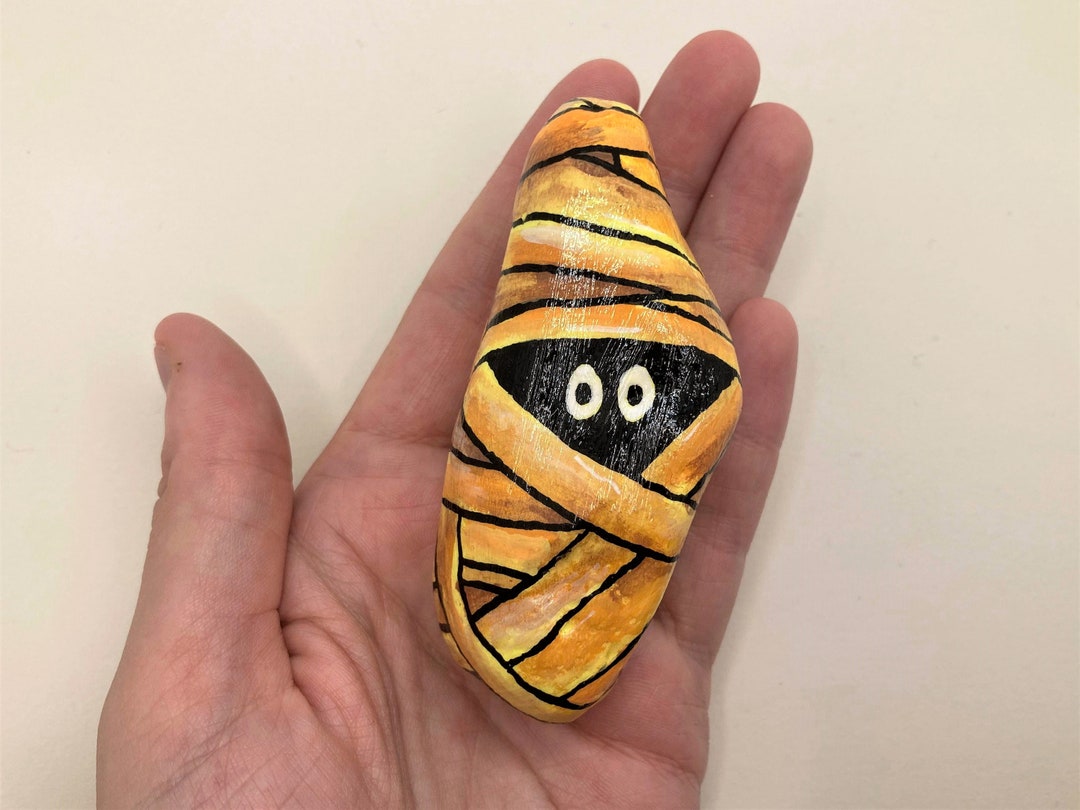 Hand Painted Halloween Mummy Stone - Halloween Decor - Indoor Decor ...