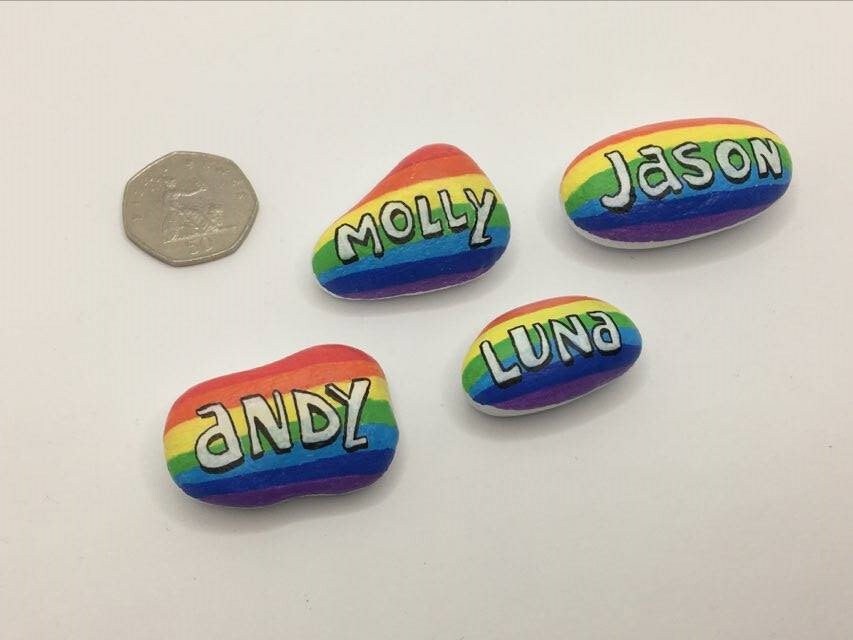 Rainbow Personalised name family rocks stones Christmas | Etsy