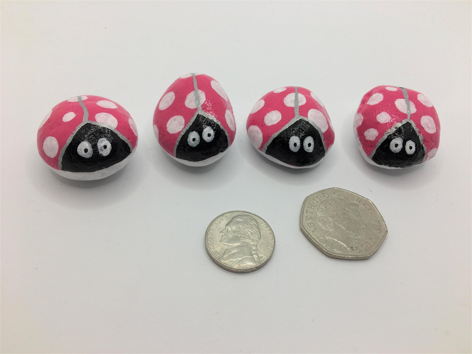 Set of 4 Pink and White Ladybird Stones Rocks Garden Decor - Etsy UK