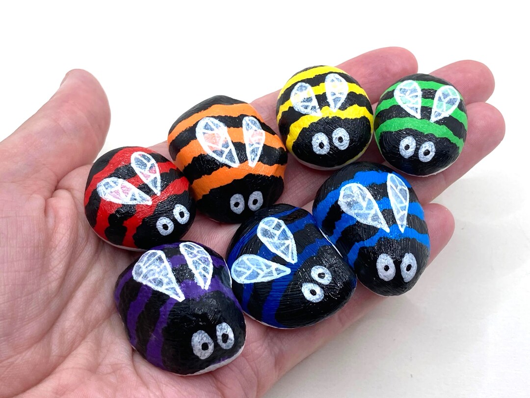 7 Rainbow Bee Stones Rocks for the Garden - Garden Decor and Indoor ...