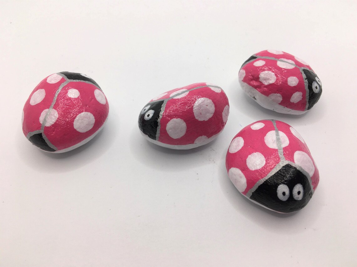 Set of 4 Pink and White Ladybird Stones Rocks Garden Decor - Etsy UK