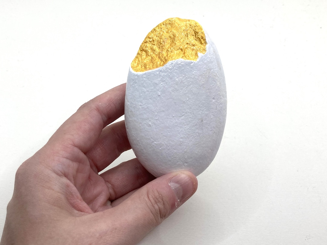 Large Gold and White Rock - Hand Painted Rock - Wedding Stone - White ...