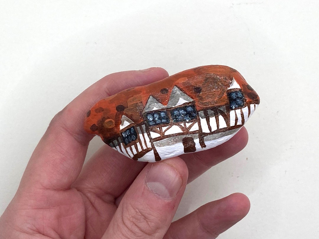 Painted Tudor House Rock - Original Hand Painted Rocks - Garden Decor ...