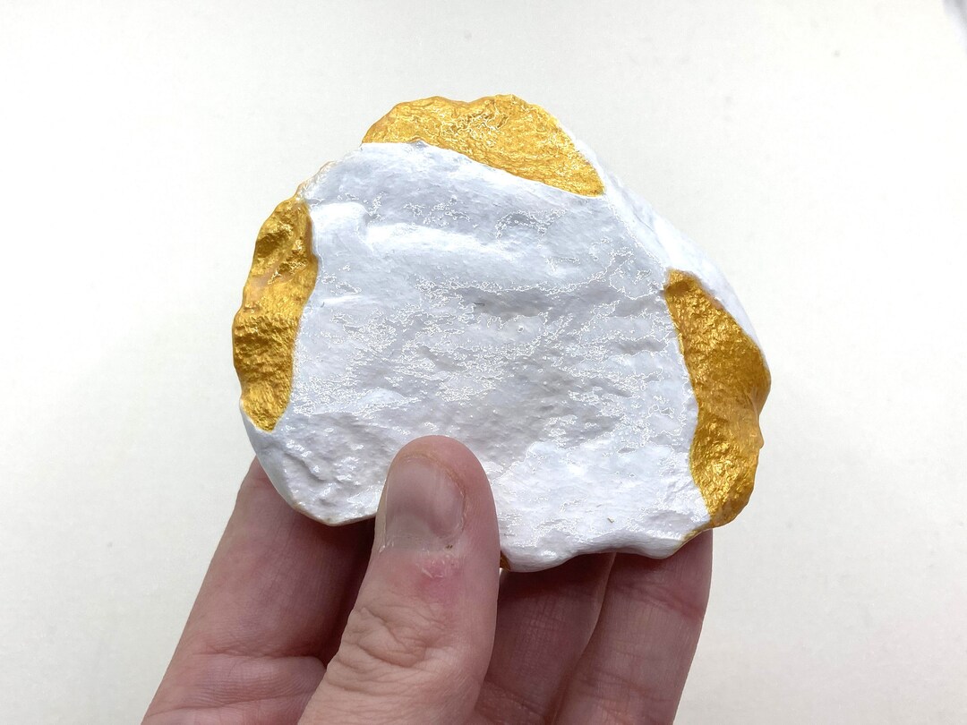 Large Gold and White Rock - Hand Painted Rock - Wedding Stone - White ...