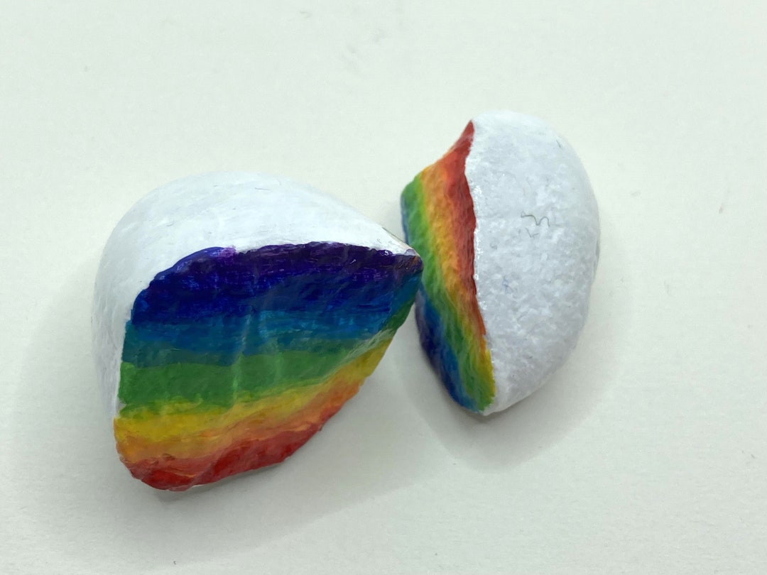 Two Small Rainbow Rocks - Hand Painted Rocks - Rainbow Stone - Garden ...