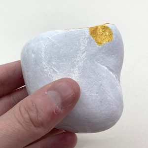 Large Gold and White Rock - Hand Painted Rock - Wedding Stone - White ...
