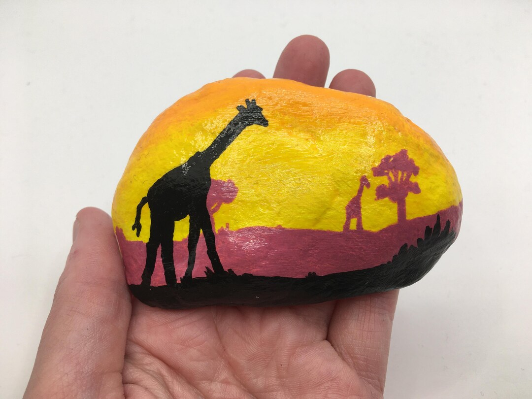 African Giraffe Medium Rock - Hand Painted Stones - Indoor Decor ...