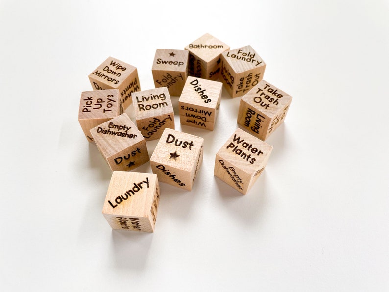 Six Custom Laser Engraved Solid Birch Chore Dice - Etsy
