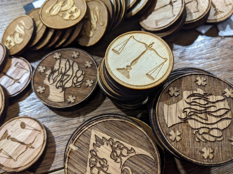 20 Custom Two-sided Laser Engraved Game Wood Tokens | Etsy