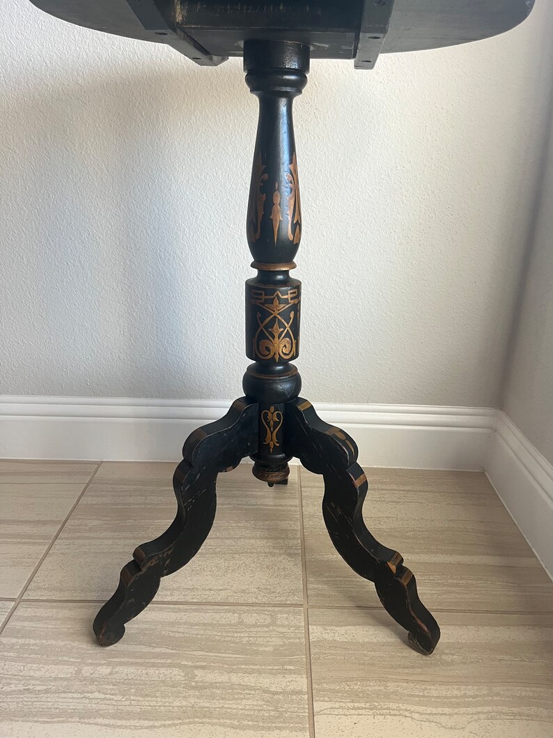 Antique Black Chinoiserie Style Tilt Top Table With Hand-painted Asian ...