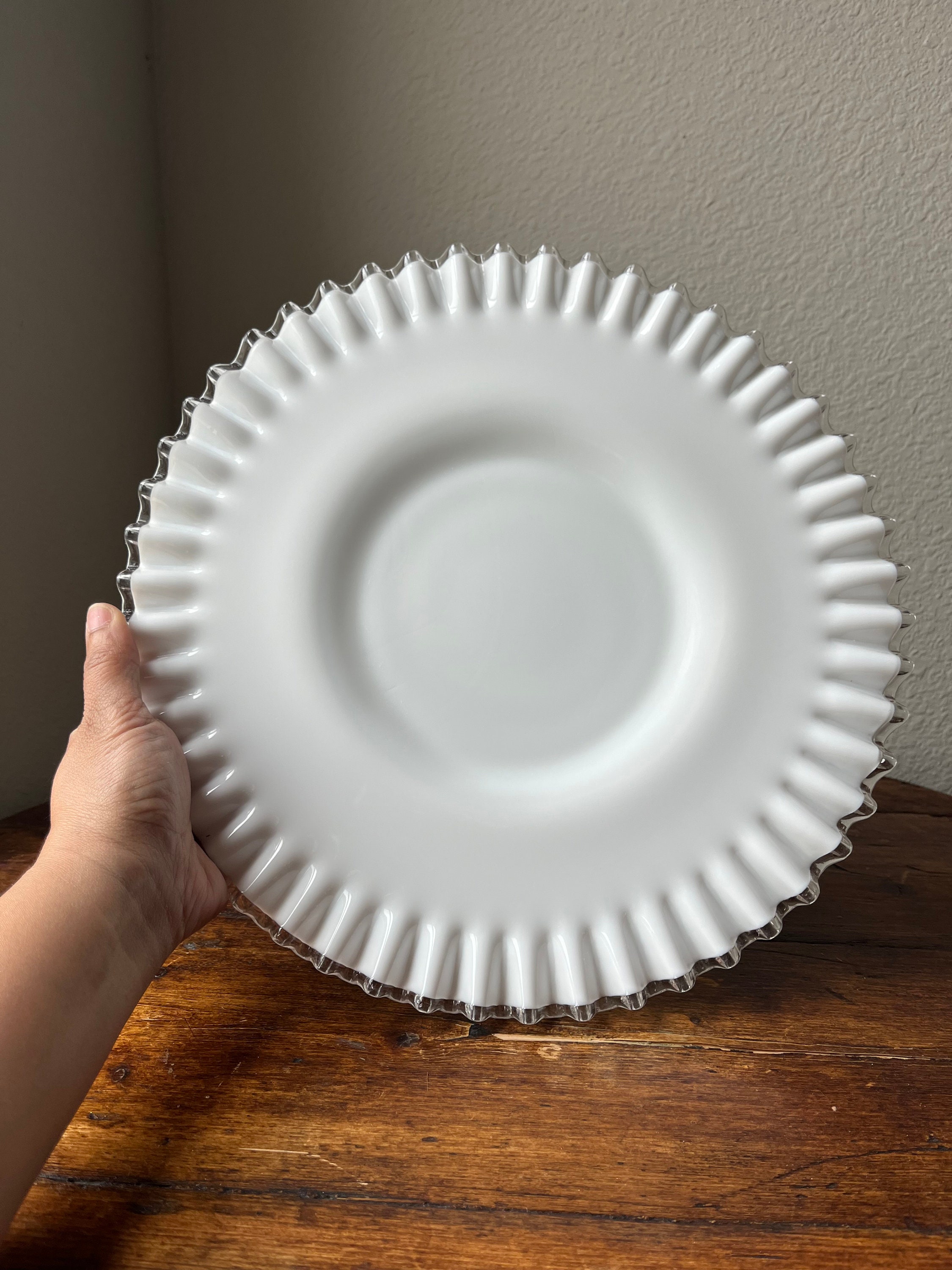 Milk Glass Platter Low Footed With Ruffled Edge - Etsy