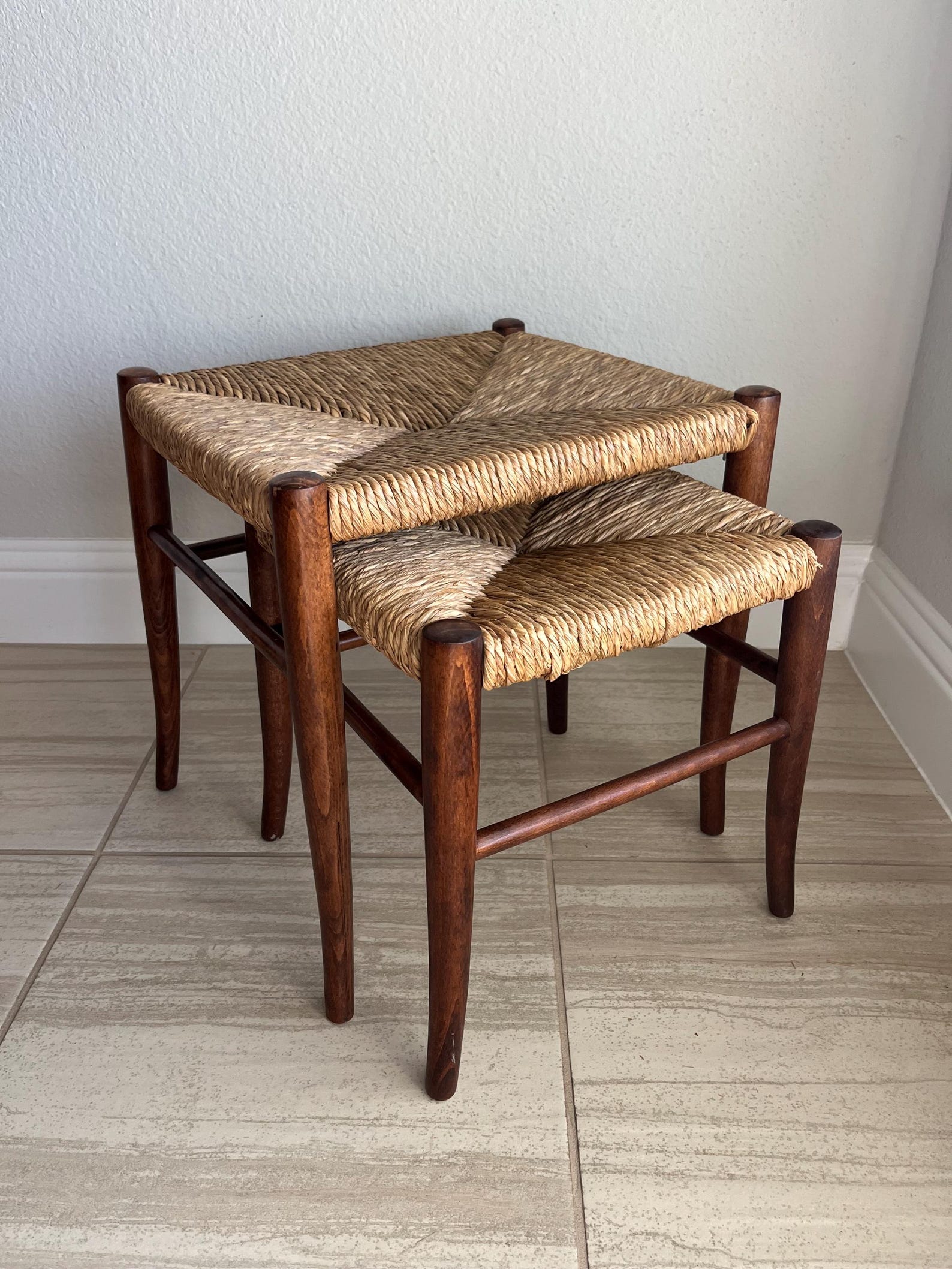 Vintage Nesting Rush Seat Stool Set of 2 Italian Gio Ponti Style - Etsy