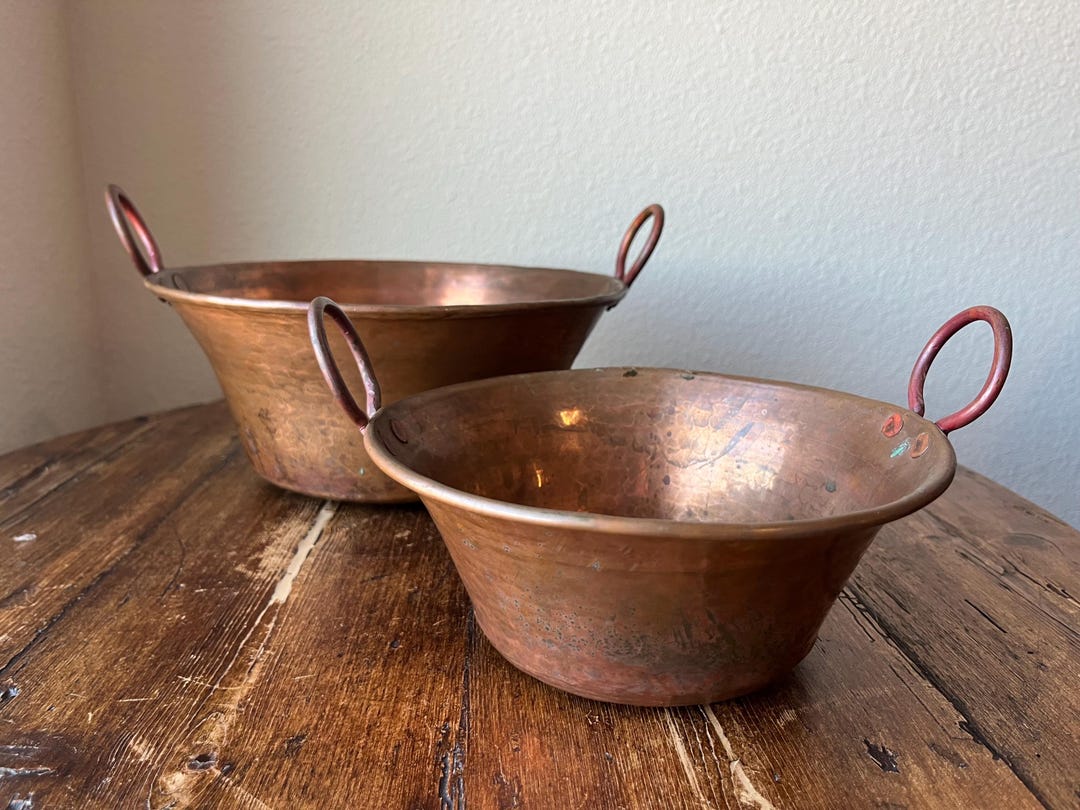 Set of 2 Antique Hammered Copper Kettle Pot, Jam Pot or Pan With ...