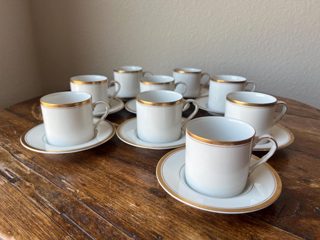 Fitz and Floyd Palais Buff Pattern Flat Cup or Demitasse & Saucer Set, Set of 9 - Etsy