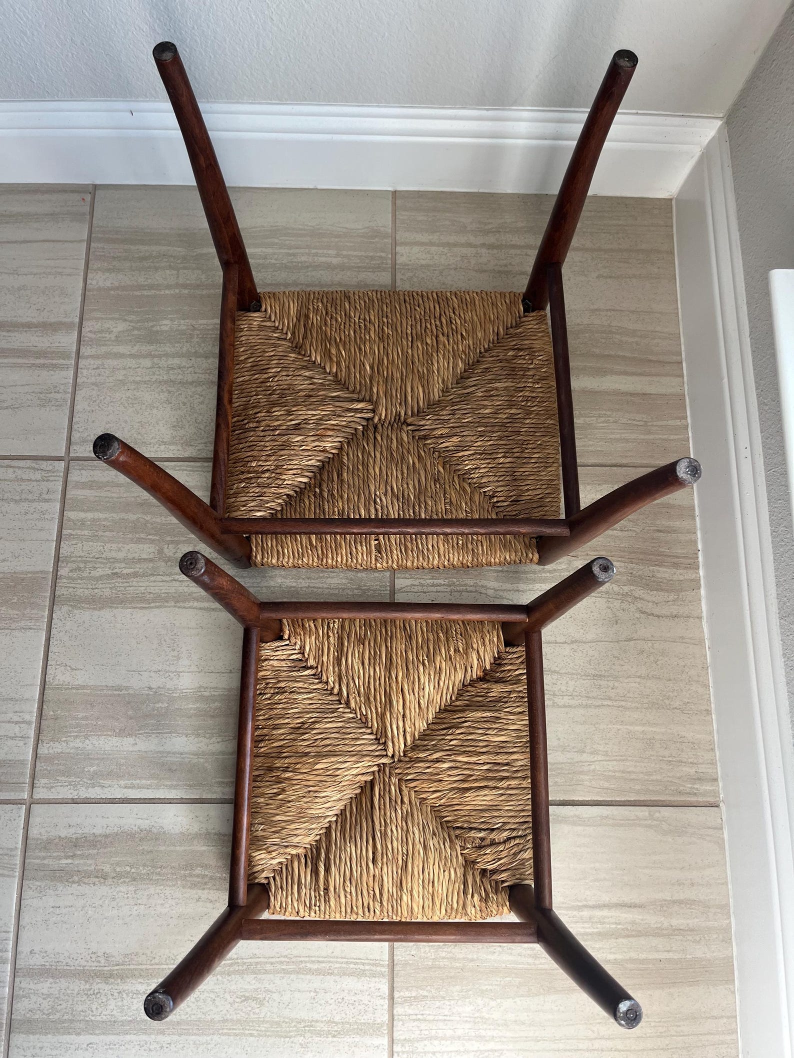 Vintage Nesting Rush Seat Stool Set of 2 Italian Gio Ponti Style - Etsy