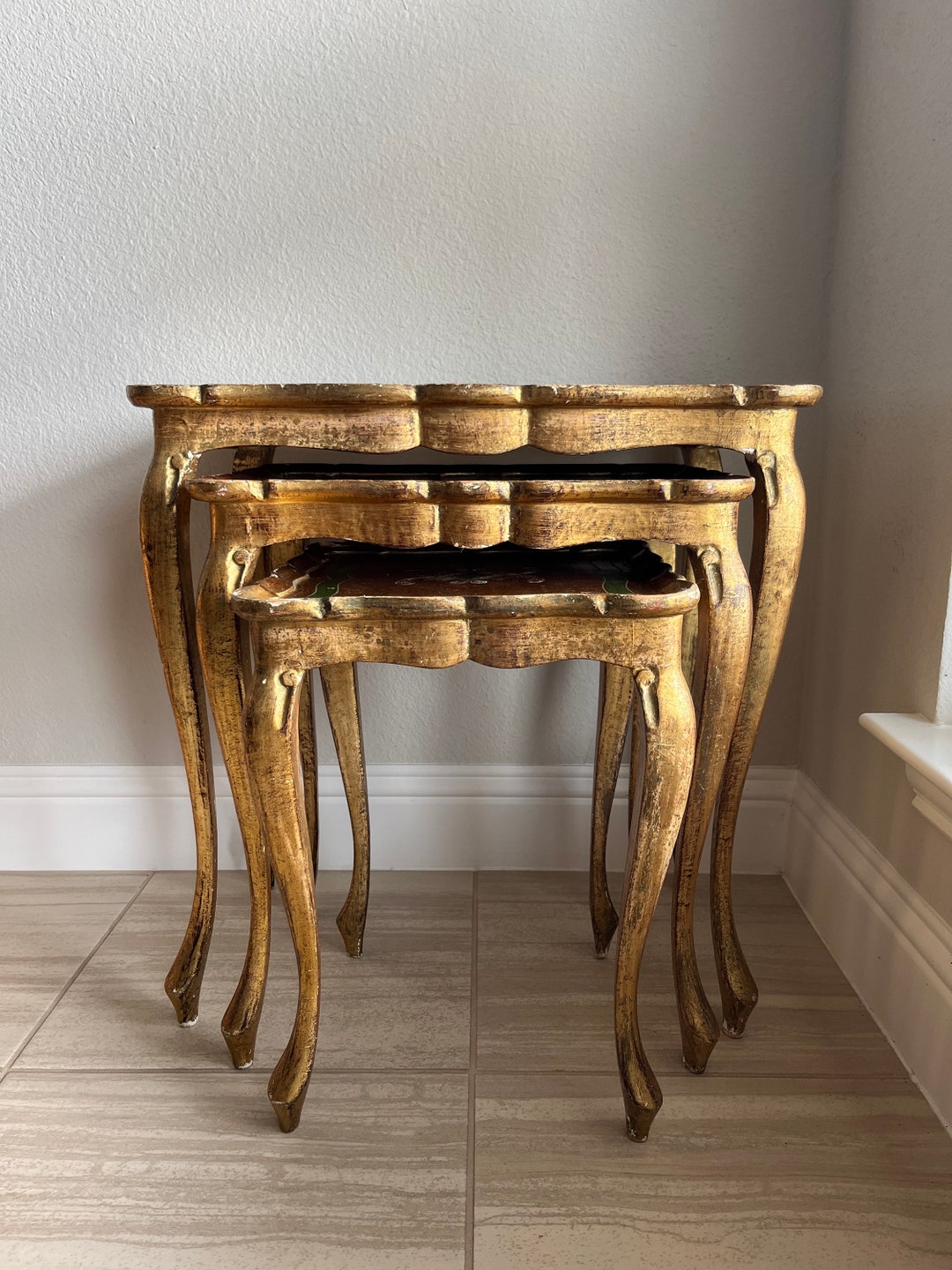 Vintage Florentine Wooden Nesting Table Gold-gilded Made in Italy, Set ...