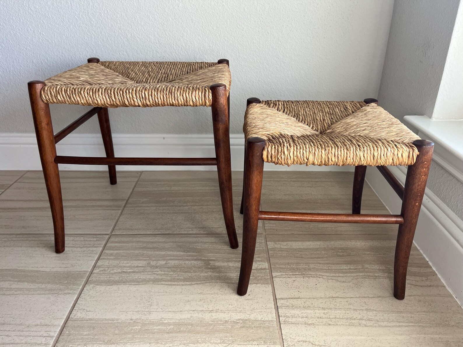 Vintage Nesting Rush Seat Stool Set of 2 Italian Gio Ponti Style - Etsy