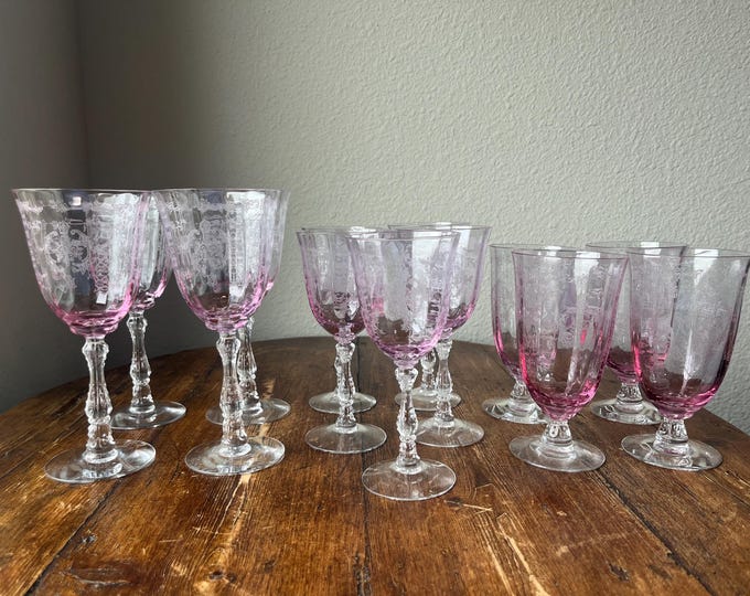 Fostoria Navarre Pink Etched Crystal Stemware - Etsy