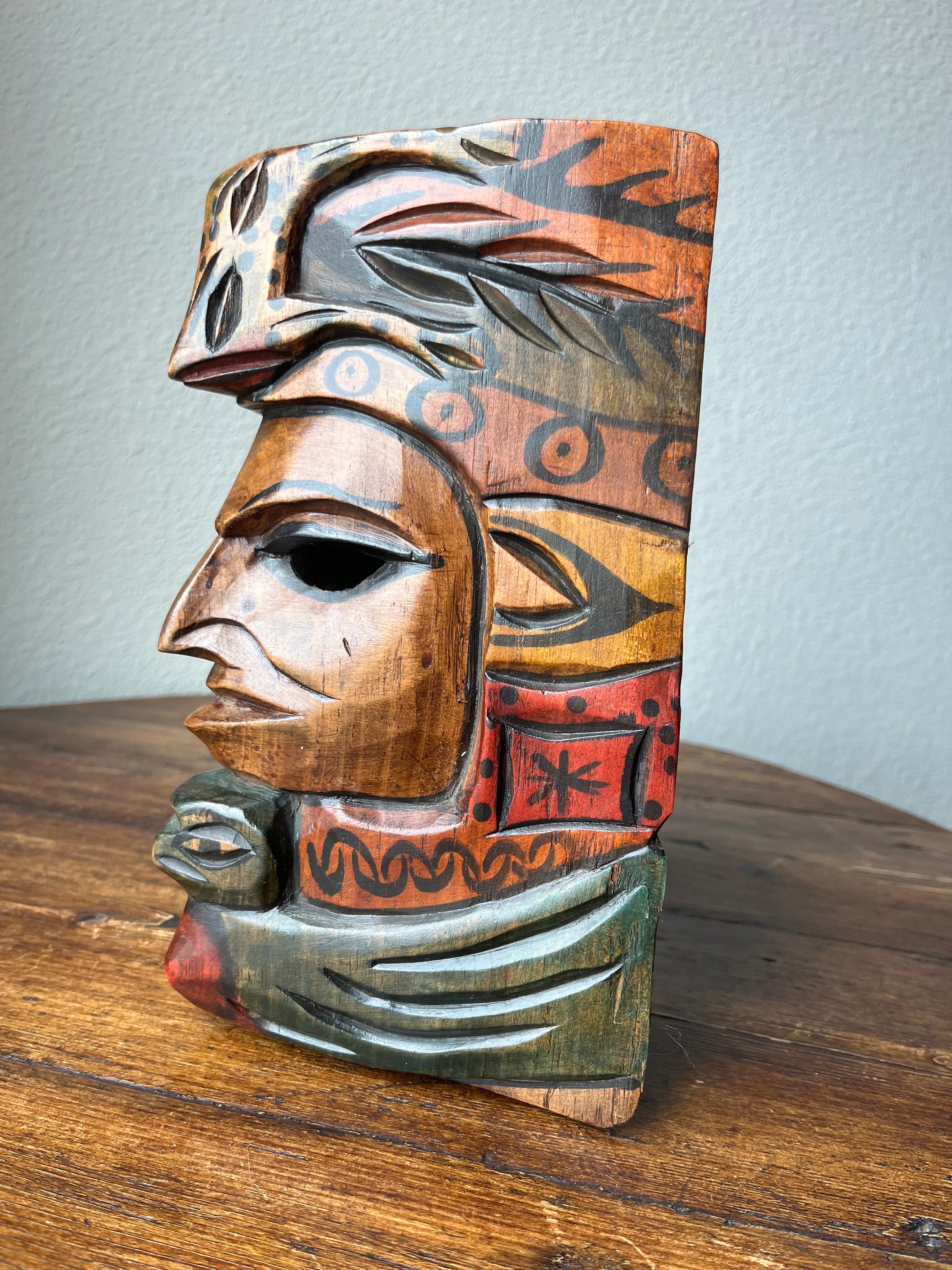 Hand Carved Wood Mask South American Tribe W/quetzal Bird - Etsy