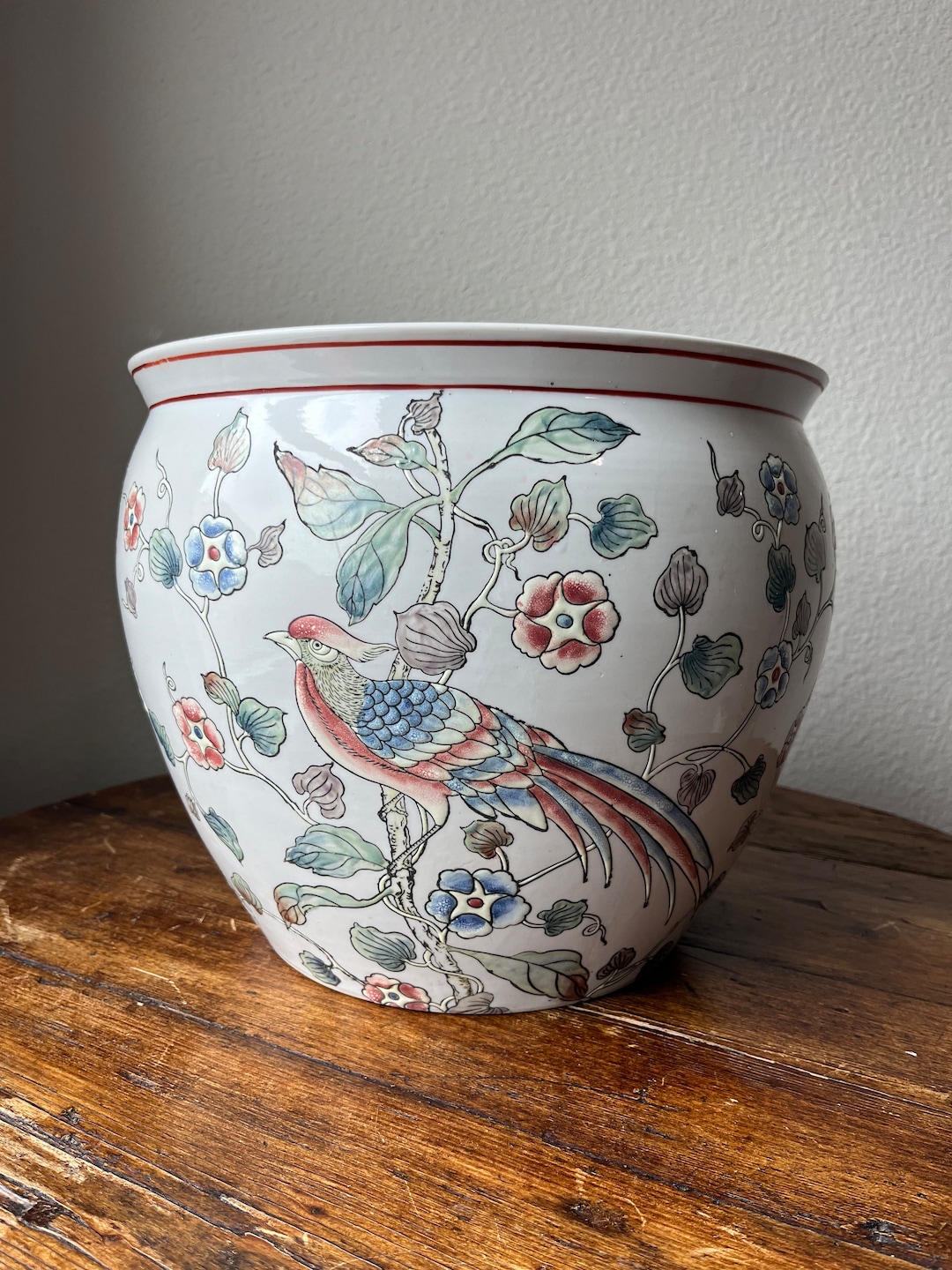 Vintage Asian Koi Fish and Bird With Floral Design Planter Cache Pot - Etsy