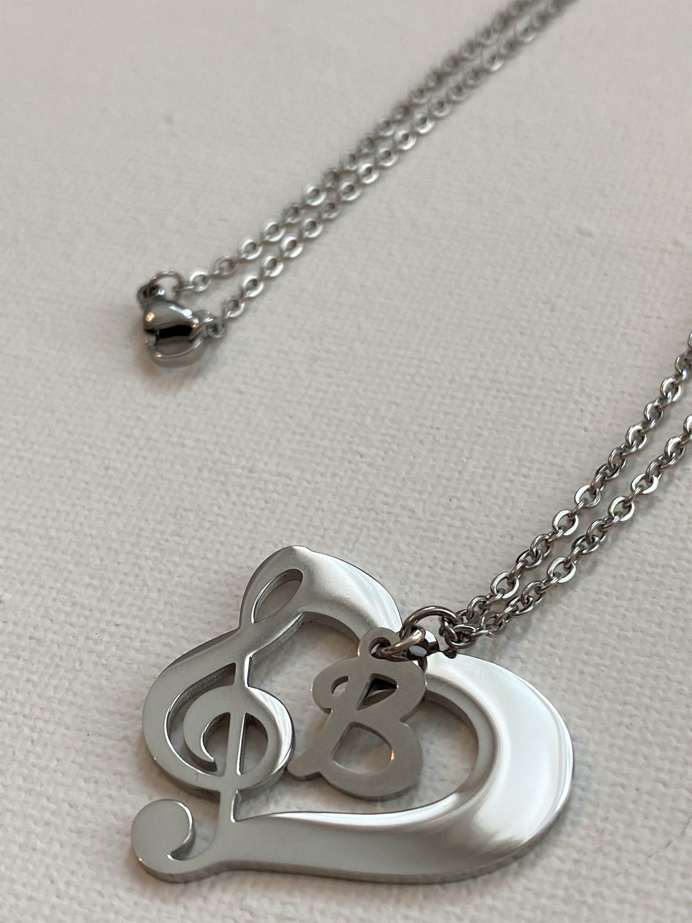 Personalized Treble Clef W/ Heart Fusion Silver Necklace. G Clef ...