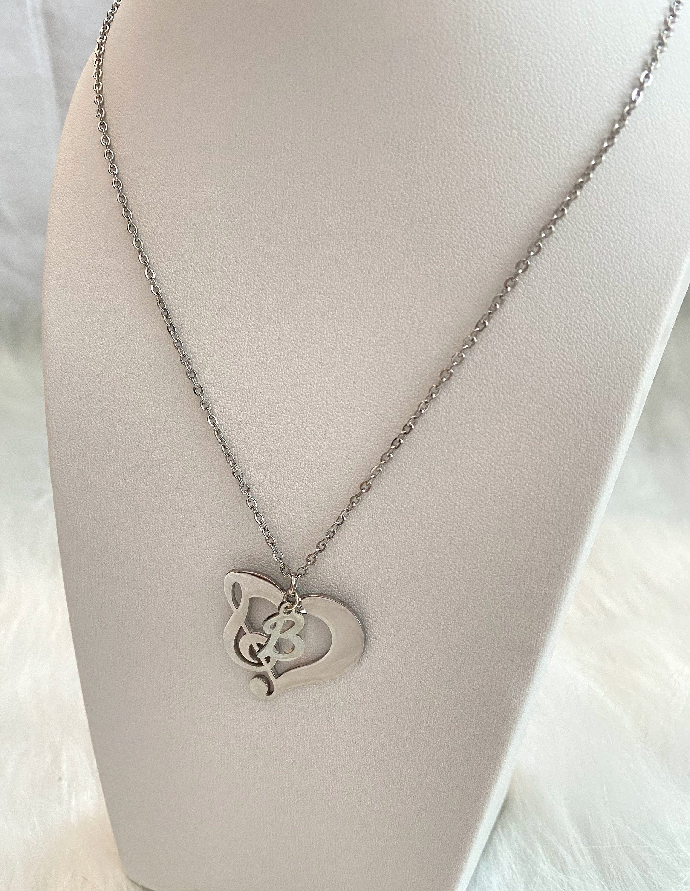 Personalized Treble Clef W/ Heart Fusion Silver Necklace. G Clef ...