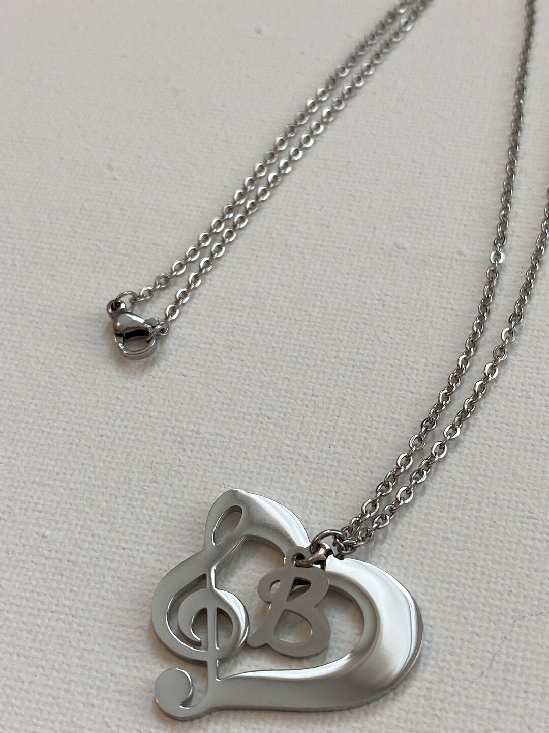 Personalized Treble Clef W/ Heart Fusion Silver Necklace. G Clef ...