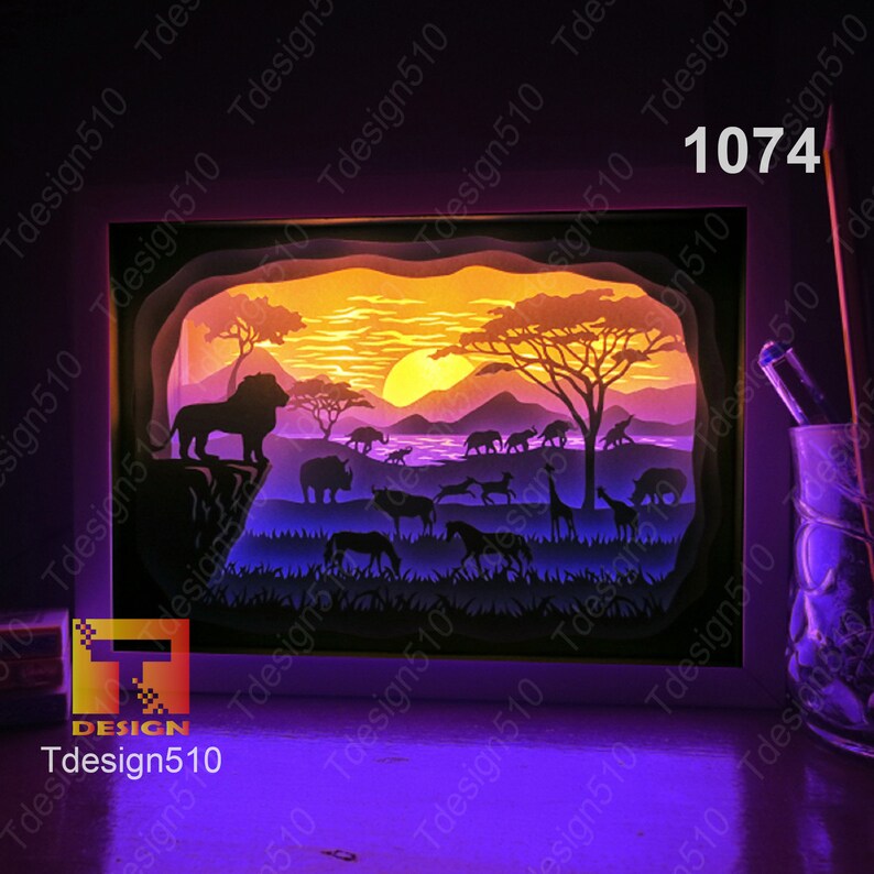 African Savannah Paper Cut Light Box Template, Shadow Box, 3D Papercut ...