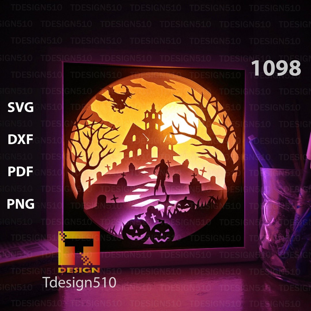 Halloween Paper Cut Light Box Template, Shadow Box, 3D Papercut ...