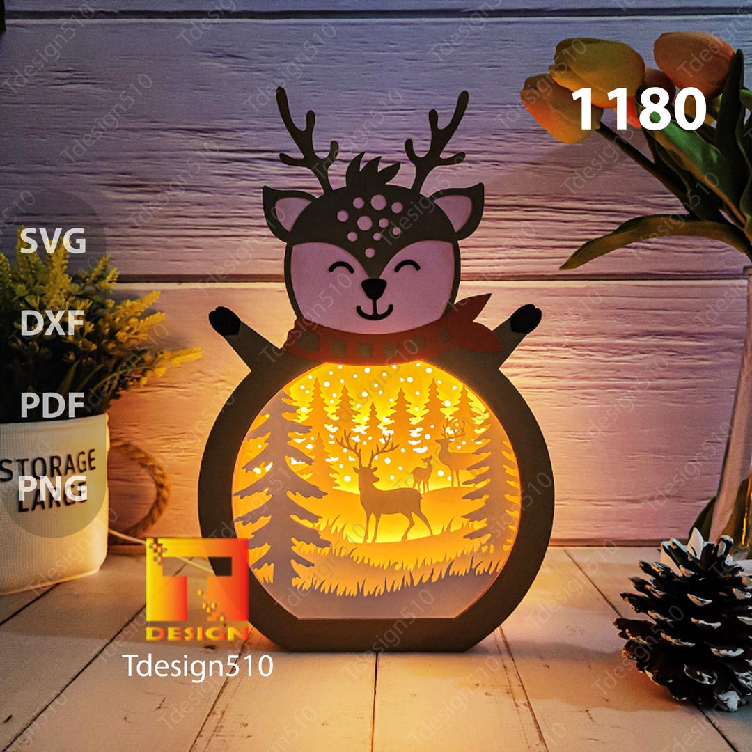 Reindeer Paper Cutting Lamp 3D Shadow Box Light Box Template Papercut ...