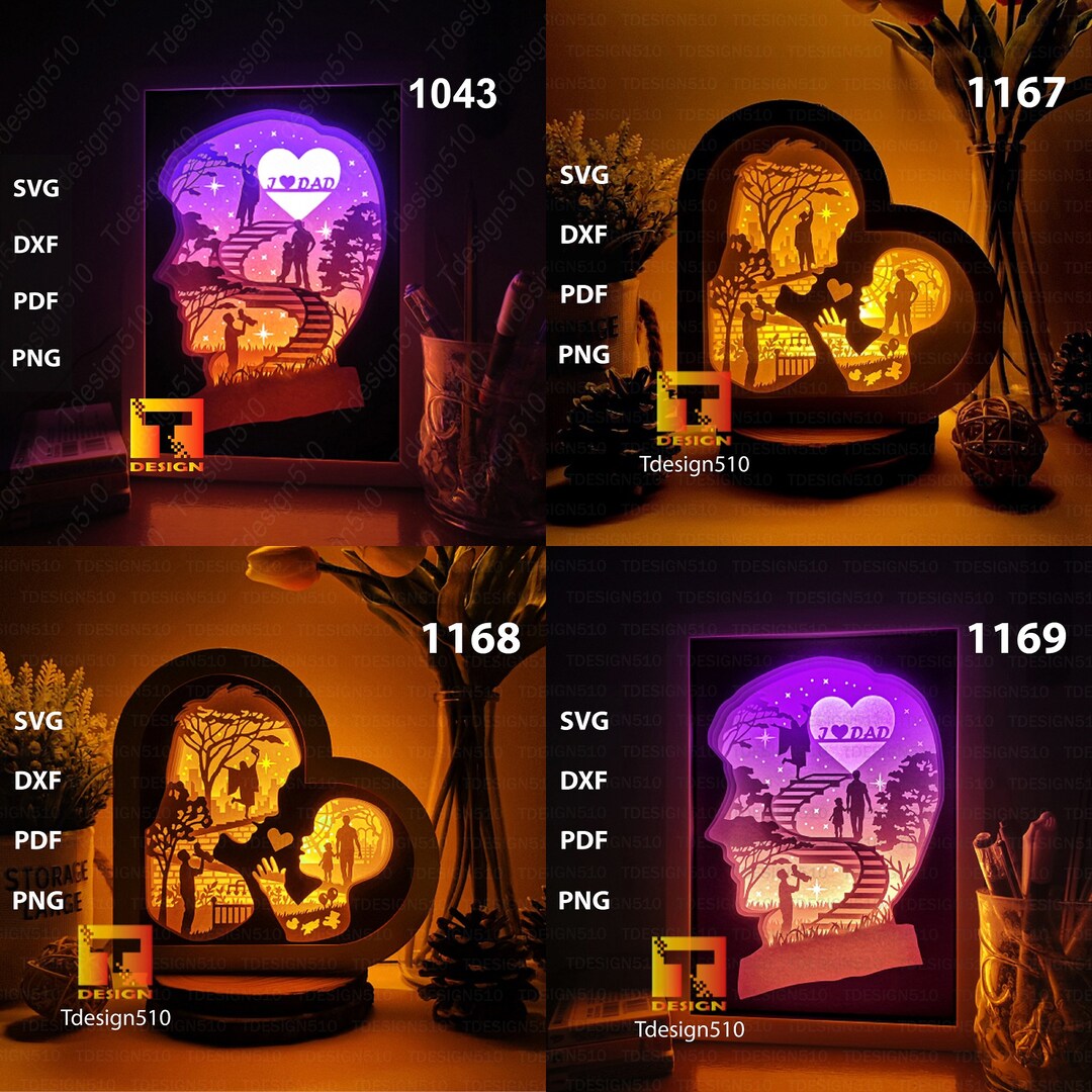 Combo Father Day Heart Paper Cut Light Box Template, Shadow Box, 3D ...