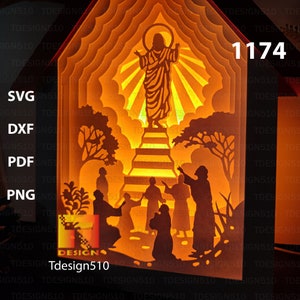 Jesus Christmas House Paper Cutting Lamp 3D Shadow Box Light Box ...