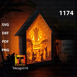 Jesus Christmas House Paper Cutting Lamp 3D Shadow Box Light Box ...
