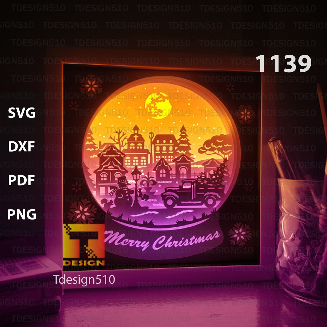 Christmas Snowball Paper Cut Light Box Template, Shadow Box, 3D ...