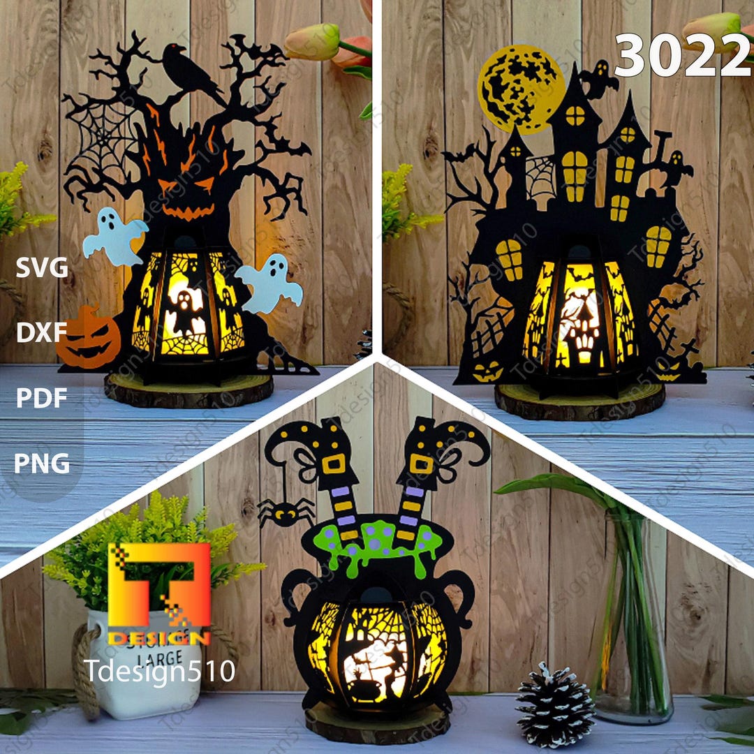 Halloween Lantern Paper Cutting 3D Shadow Box Light Box Papercut ...