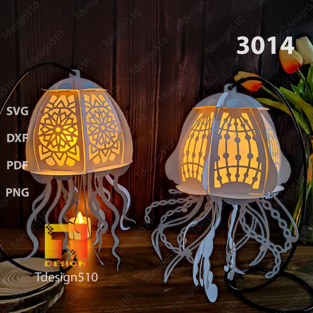 Pack 2 Jellyfish Lantern Paper Cutting Lamp 3D Shadow Box Light Box ...
