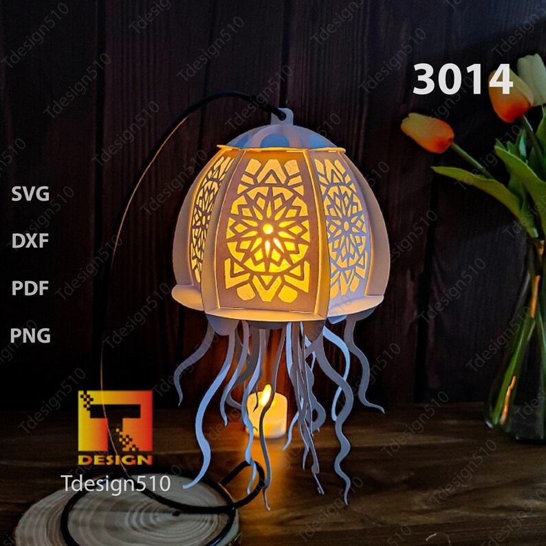 Pack 2 Jellyfish Lantern Paper Cutting Lamp 3D Shadow Box Light Box ...