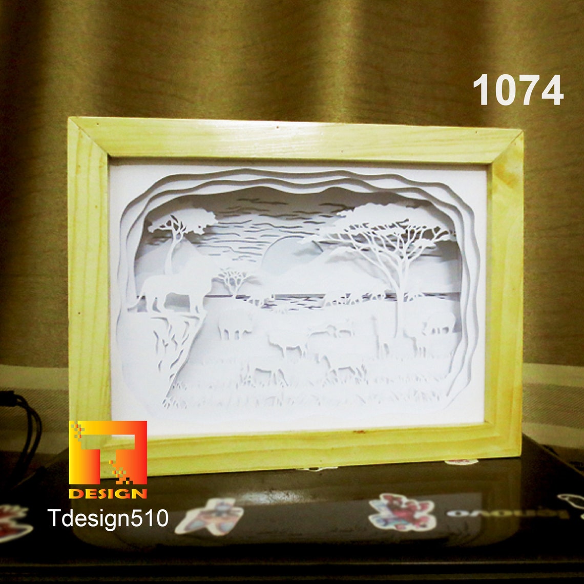 African savannah Paper cut light box template shadow box 3D | Etsy