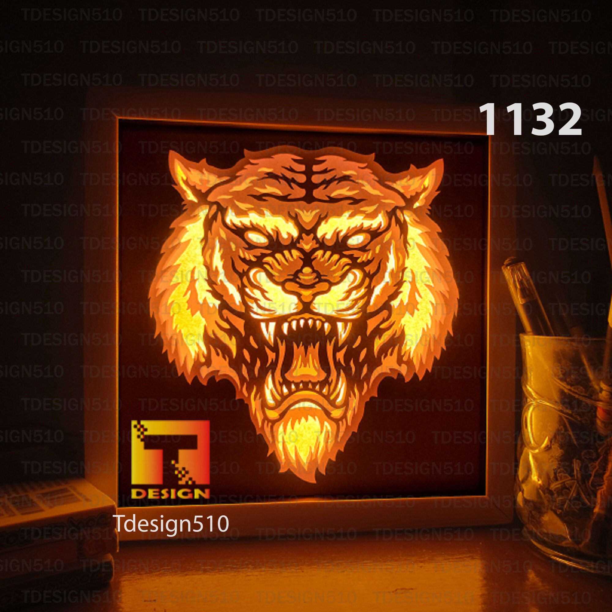 Tiger Paper Cut Light Box Template, Shadow Box, 3D Papercut Lightbox ...