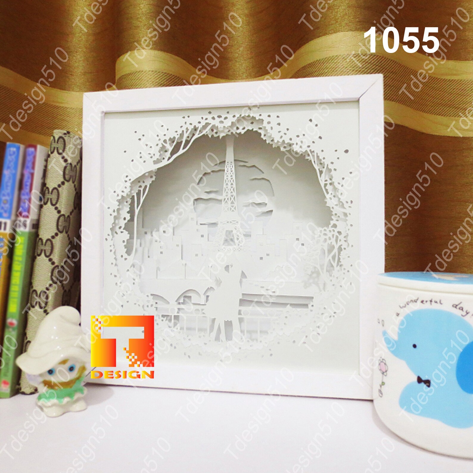 Love in Paris Paper Cut Light Box Template Shadow Box 3D | Etsy