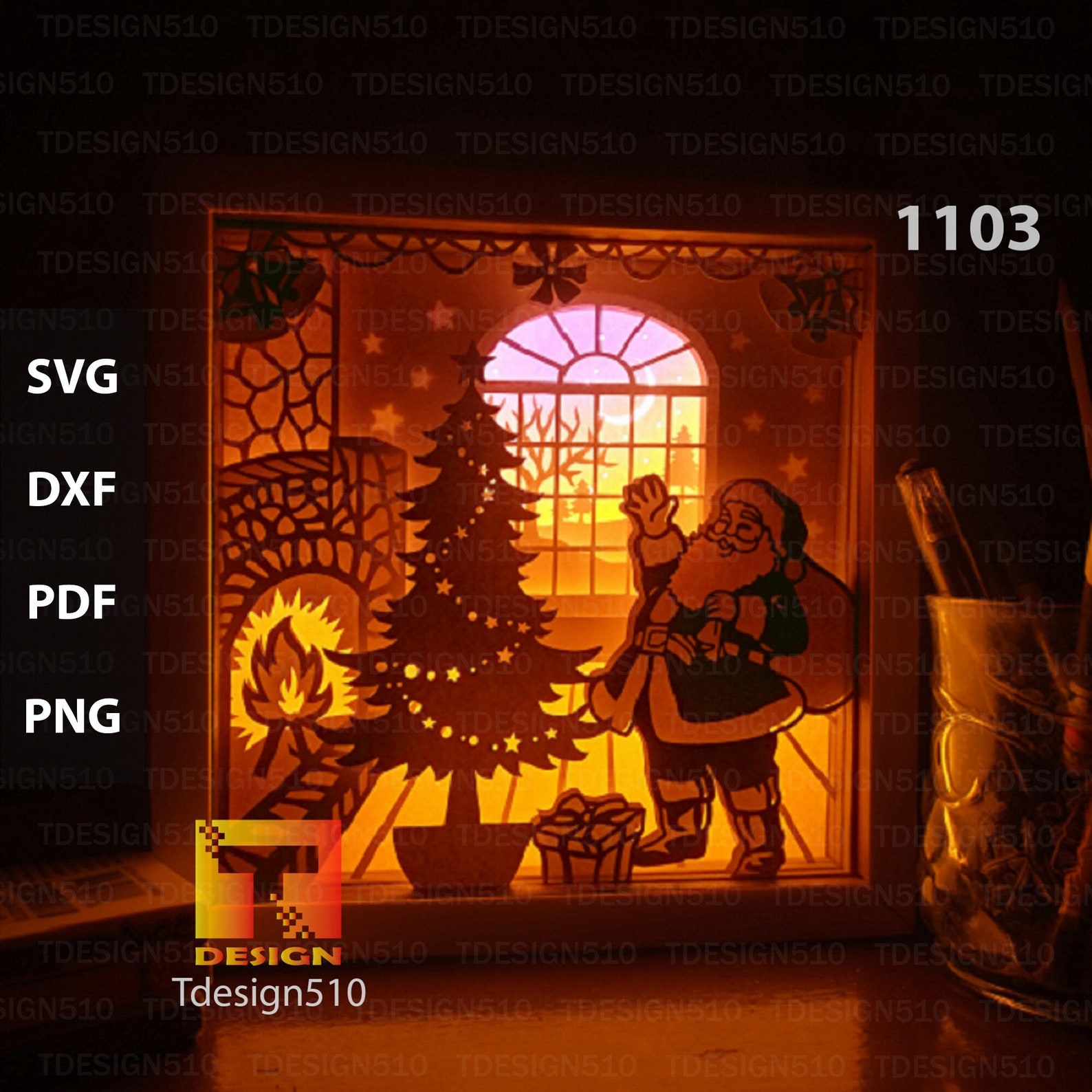 Santa Claus Paper Cut Light Box Template, Shadow Box, 3D Papercut ...