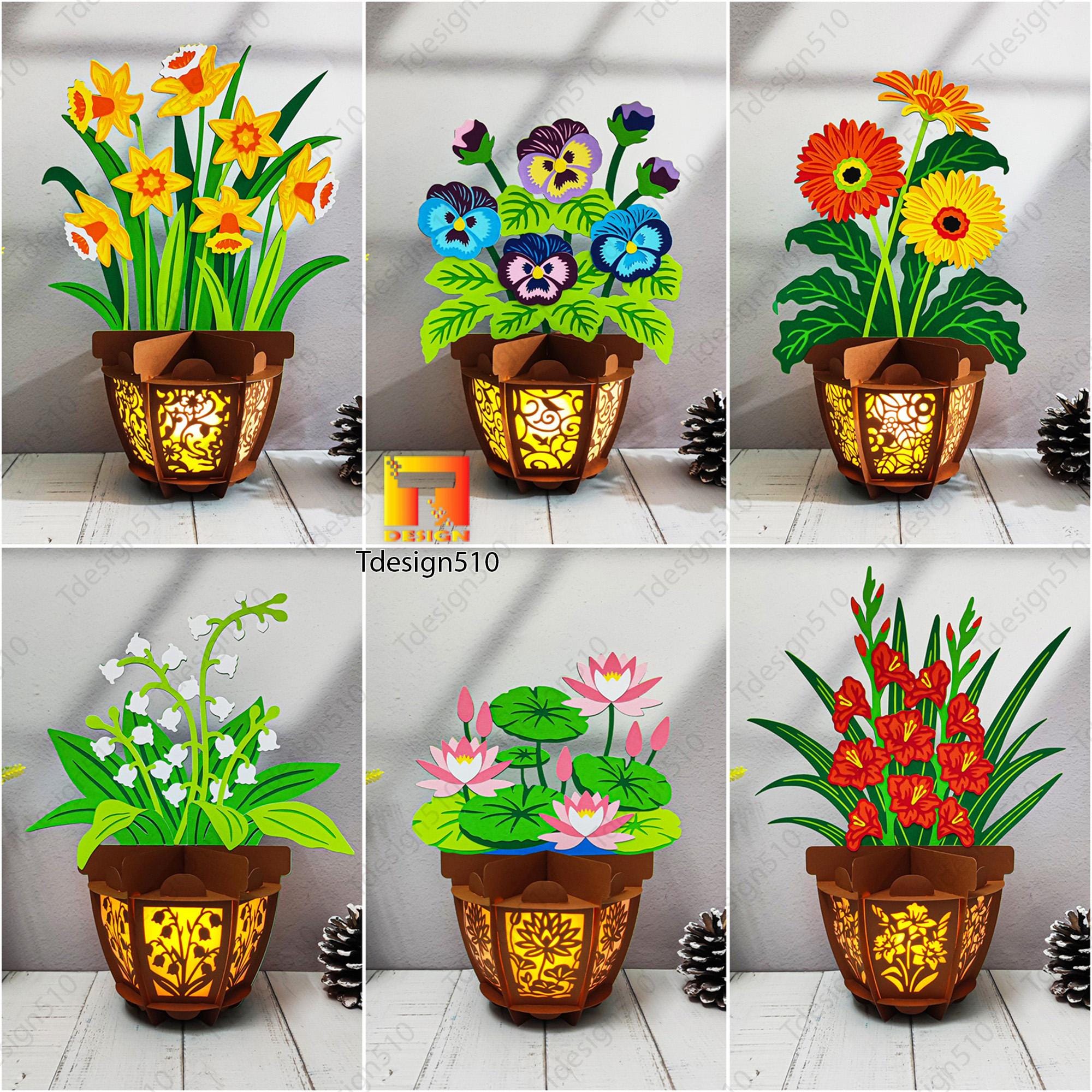 Flower Pot Lantern SVG, Paper Cutting Lamp 3D Shadow Box (digital ...