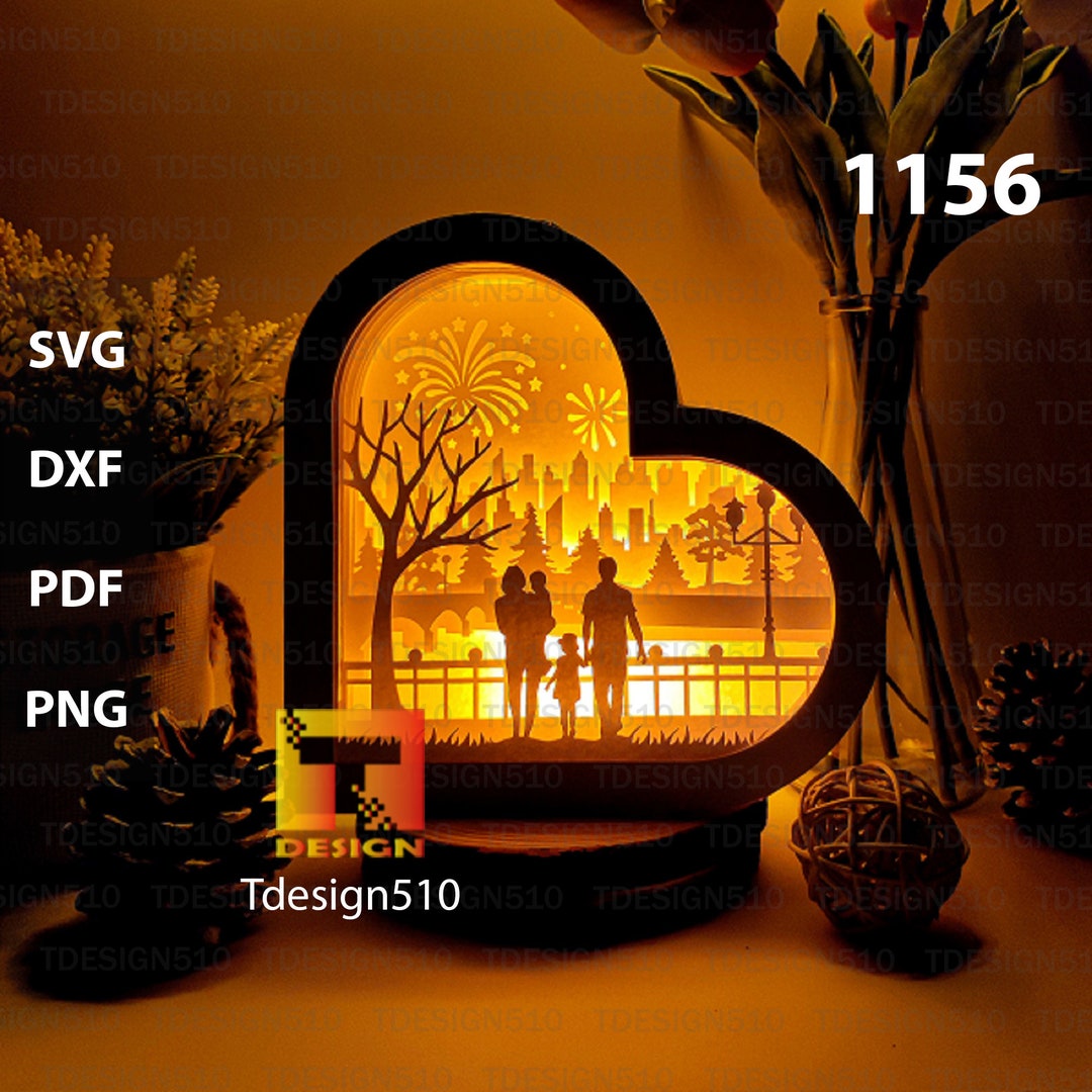 Love Family Heart Paper Cutting Lamp 3D Shadow Box Light Box Template ...
