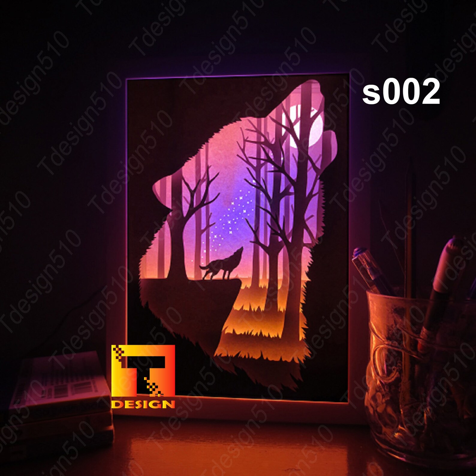 Wolf in the Forest Paper Cut Light Box Template Shadow Box - Etsy